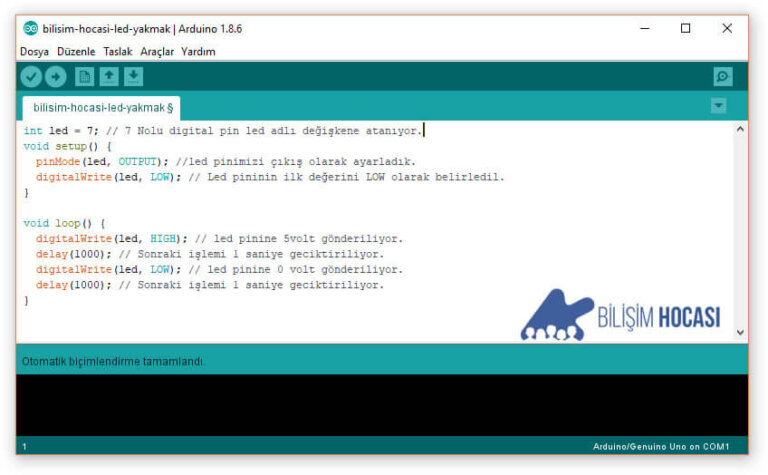 Arduino Ders 2: Led Yakmak - Led Blink Uygulaması - Bilişim Hocası